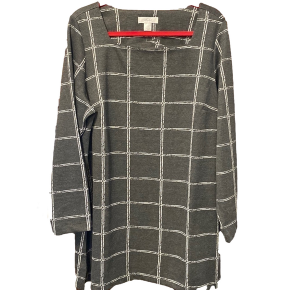 CJ Banks | Dresses | Cj Banks Gray Windowpane Checked Square Neck Dress ...